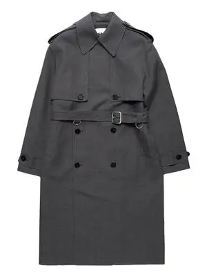 JIL SANDER Wool Belted Trench Coat - Grey