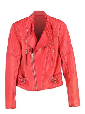 JOSEPH Biker Quilted Leather Jacket - Red
