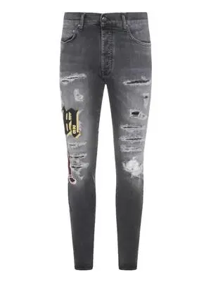 Amiri Ripped Patch Skinny Jeans - Grey