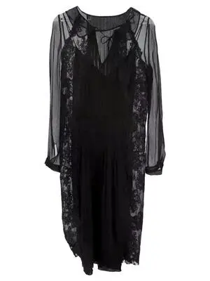 Alberta Ferretti Lace Pleated Midi Dress - Black