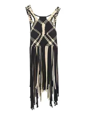 Alberta Ferretti Fringed Woven Top - Black