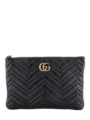 Gucci Gg Marmont Matelasse Leather Clutch - Black