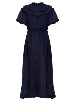 Ulla Johnson Ayan Ruffled Fringed Dress - Blue