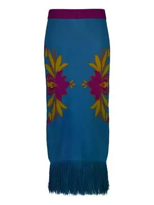 PAULA Mykonos Fringed Midi Skirt - Blue