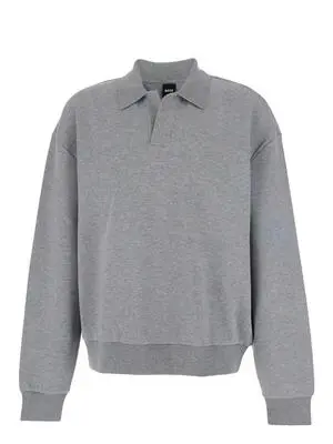 BOSS Polo-collar Long-sleeve Sweatshirt - Grey