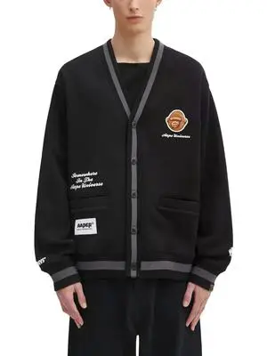AAPE BY *A BATHING APE® V-neck Patch-embroidered Cardigan - Black