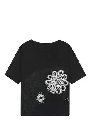 Y’s Crochet-flower T-shirt - Black