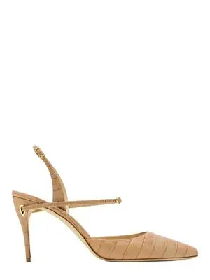 Jennifer Chamandi Vittorio Crocodile-effect Buckled Pumps - Neutrals