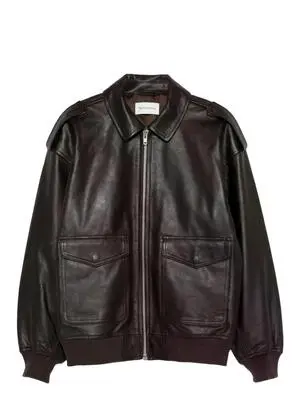 THE FRANKIE SHOP Leather Flap-pocket Jacket - Brown