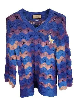 Gucci Duck-embroidered V-neck Sweater - Blue