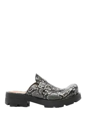 CHARLES JEFFREY Snakeskin Buckle Mules - Grey