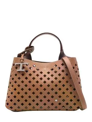 TOD'S Perforated Tote Bag With Hanging-t Charm - Brown