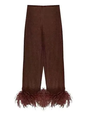 Oseree Feather-trim Trousers - Brown
