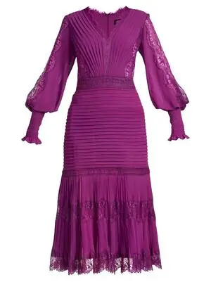 Tadashi Shoji Lace-detailed Pleated Midi Dress - Purple