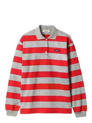 Miu Miu Striped Long-sleeve Polo - Red