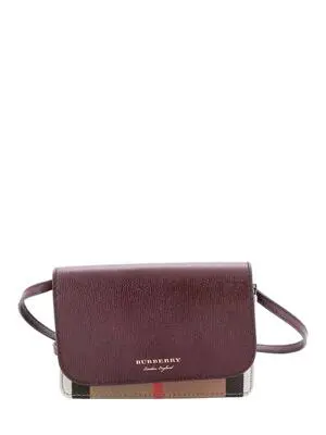 Burberry Hampshire Wallet On Strap Leather And House Check Canvas Crossbody Bag - Red
