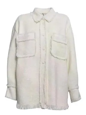 MSGM Frayed Pocketed Tweed Shirt Jacket - White