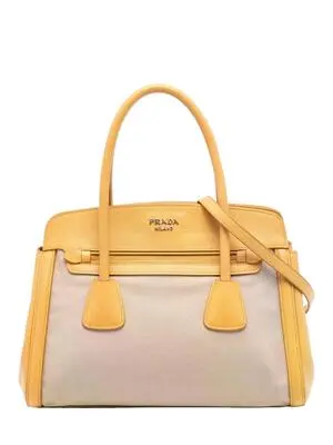 Prada Saffiano Cuir Trimmed Canapa Satchel - Brown