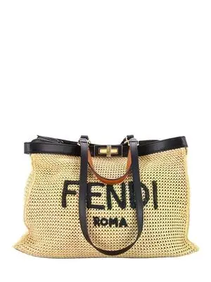 Fendi Peekaboo X-raffia Medium Tote Bag - Neutrals