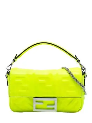 Fendi Mini Zucca Embossed Leather Baguette Satchel - Yellow