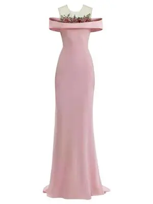 GEMY MAALOUF Floral-beaded Off-shoulder Maxi Dress - Pink