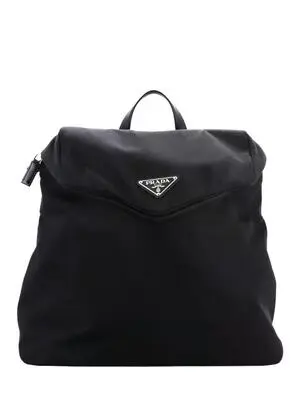 Prada Zipped Triangle Flap Re-nylon And Leather Backpack - Black