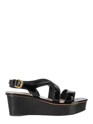 Prada Slingback Patent-leather Wedge Sandals - Black