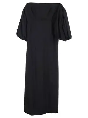 Mother Of Pearl Puff-sleeve Midi Dress - Black