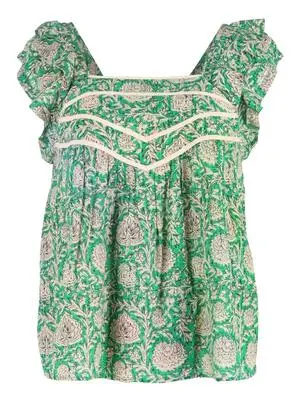 Ba&sh Floral-print Top With Ruffled Straps - Green