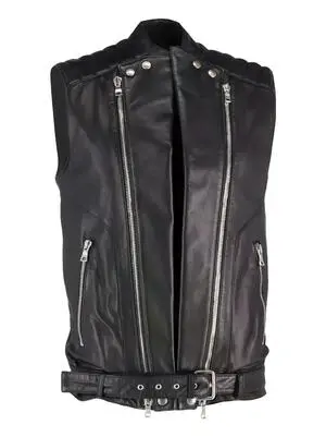Balmain Belted Leather Gilet - Black