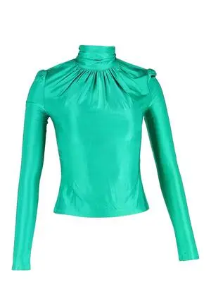 Rabanne Ruched Turtleneck Top - Green