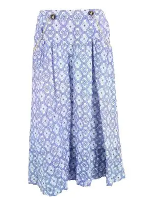 Saloni Floral-embroidered Midi Skirt - Blue