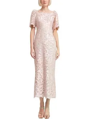 GEMY MAALOUF Floral-embroidery Midi Dress - Neutrals