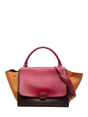Celine 2014 Medium Tricolor Leather Trapeze Satchel - Red