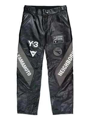Y3 Racer Logo Leather Trousers - Black