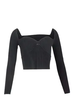 SELF-PORTRAIT Long-sleeve Cropped Top - Black
