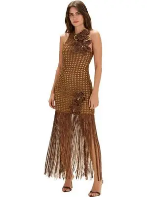 PatBO Gaia Knit Fringe Maxi Dress - Brown