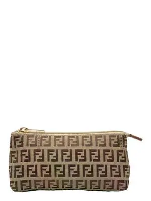 Fendi 2000-2010 Zucchino Canvas Pouch - Brown