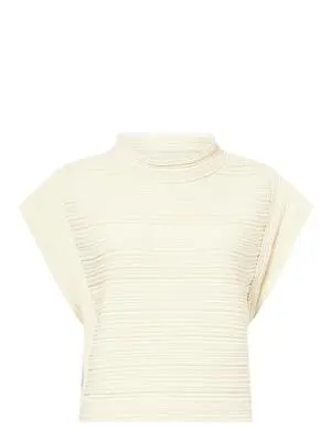 Issey Miyake Funnel-neck Knitted Vest Top - Cream Yellow