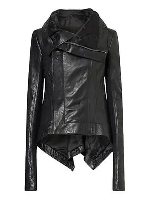 Rick Owens Naska Biker Asymmetric Leather Jacket - Black