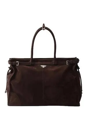 Prada Suede Tote Bag - Brown