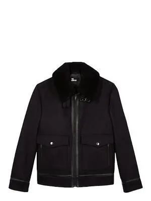 The Kooples Short Contrast-collar Suede Jacket - Navy