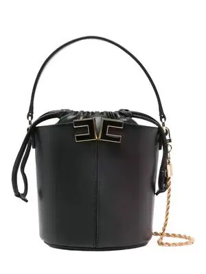 Elisabetta Franchi Logo-plaque Drawstring Mini Bucket Bag - Black