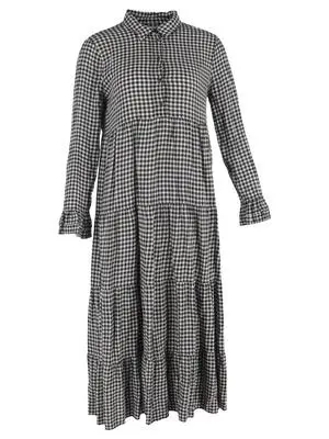 GANNI Gingham Tiered Midi Shirt Dress - Black