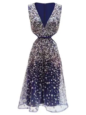 GEMY MAALOUF Cut-out Beaded Dress - Blue