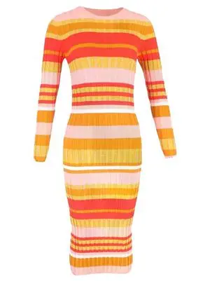 Stine Goya Striped Knitted Midi Dress - Orange