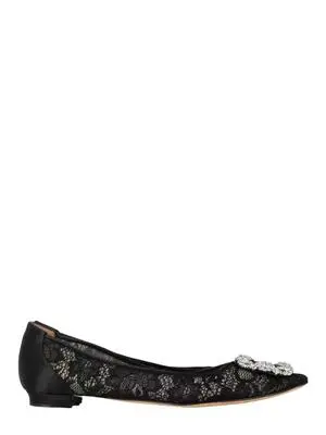 Manolo Blahnik Crystal-embellished Lace Ballerina Shoes - Black