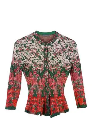 Alexander McQueen Floral-print Peplum-hem Cardigan - Red