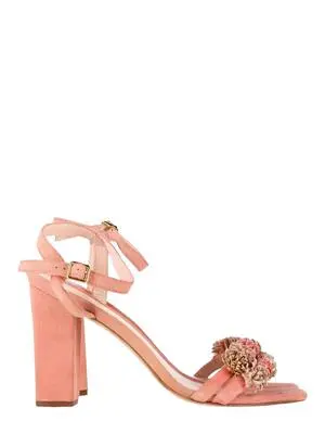 LOEFFLER RANDALL Floral Appliqué Heeled Sandals - Pink