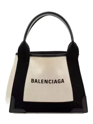 Balenciaga 2018 Canvas Navy Cabas Xs Satchel - White